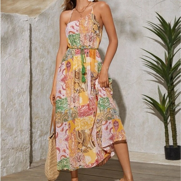 Dresses | Bohemian Paisley Print Crisscross Belted Cami Maxi Sundress ...